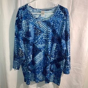 Blair | Tops | Blair Womens 2x Long Sleeve Shirt Blue And White And ...